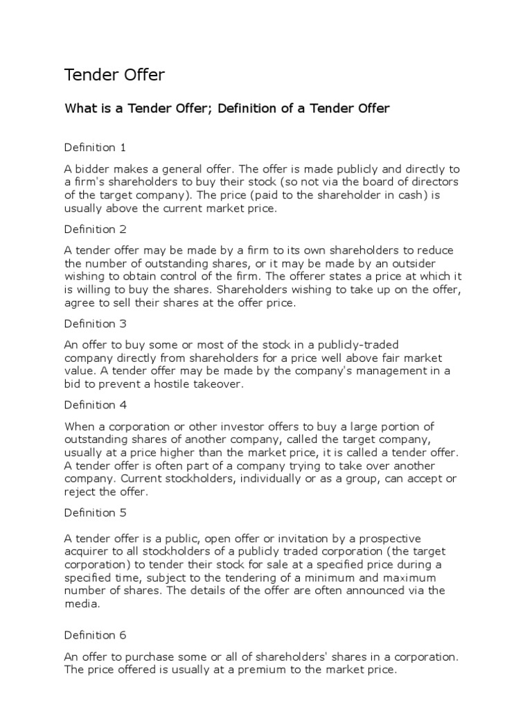 Tender Offer | PDF | Takeover | Public Company