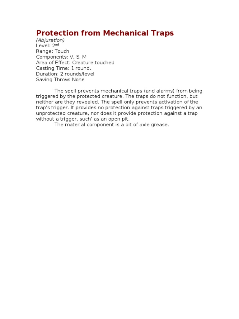 Mechanical Trap Protection Spell | PDF