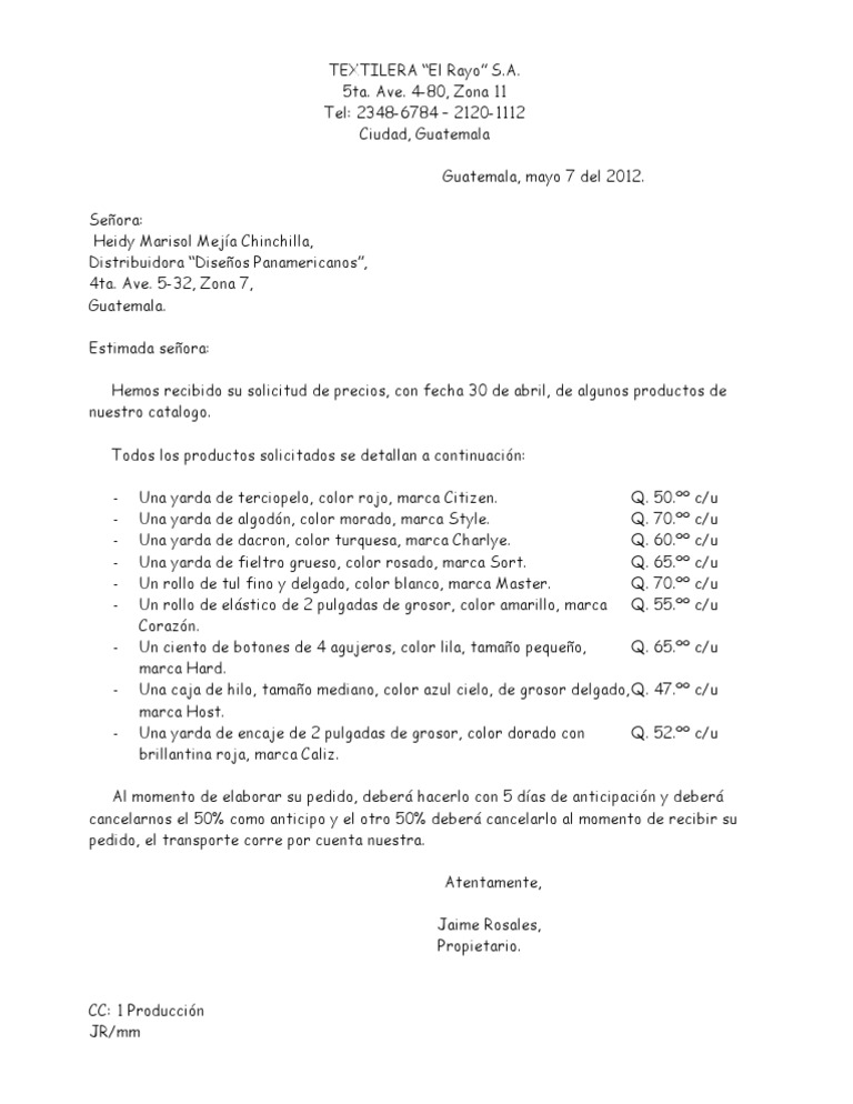 Carta de Cotizacion | PDF