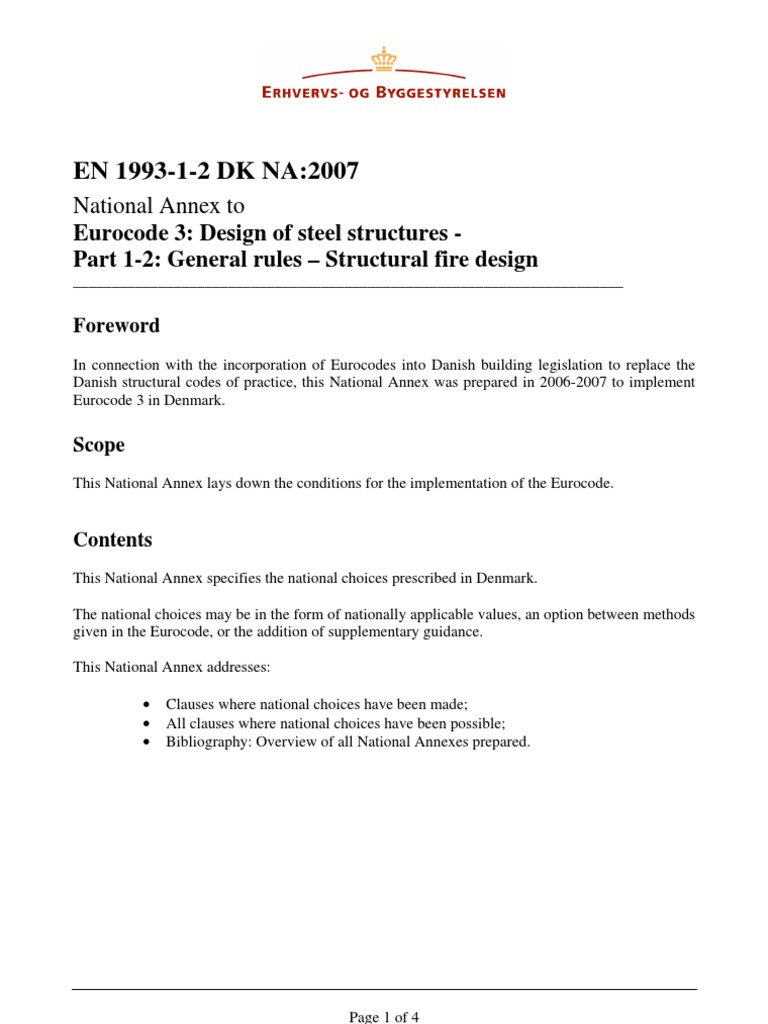 EN 1993-1-2 DK NA:2007: National Annex To | PDF | Structural ...