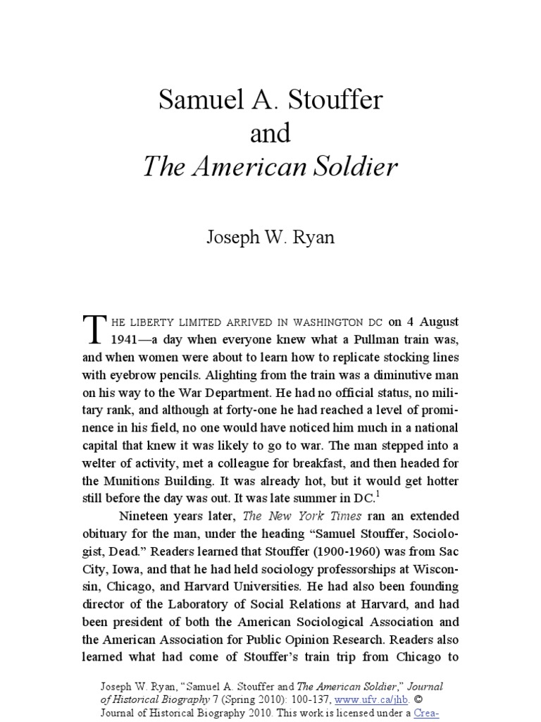 Samuel A. Stouffer and The American Soldier (Ryan J., 2010) | PDF ...