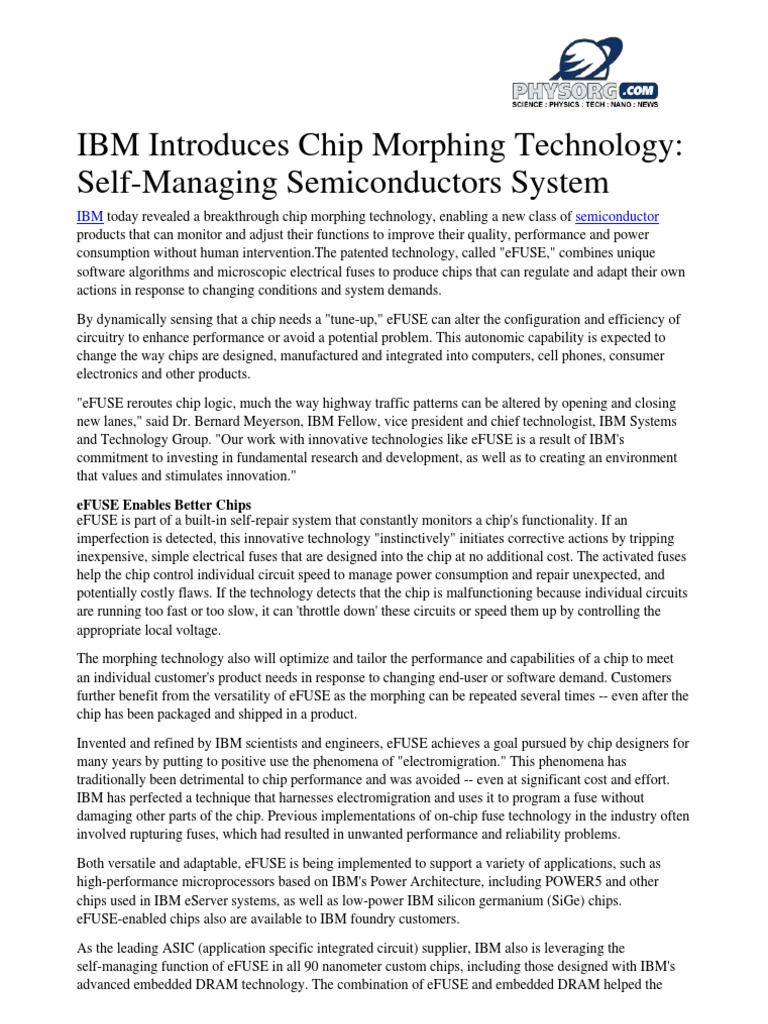 613-IBM Introduces Chip Morphing Technology SelfManaging Semiconductors ...
