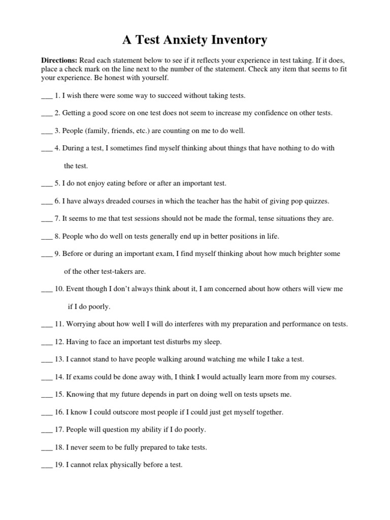 Test Anxietate Testare A Test Anxiety Inventory Tai | PDF | Test ...