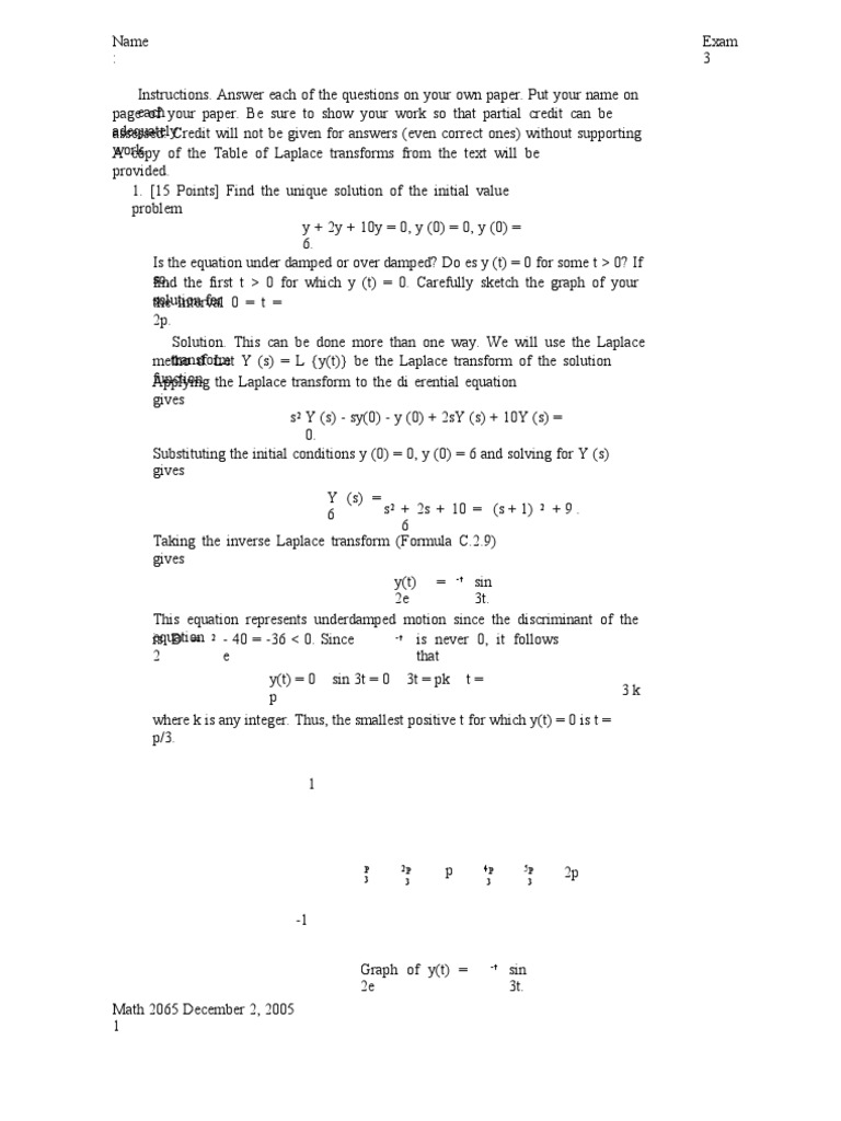 Questions On Laplace | Download Free PDF | Laplace Transform | Function ...