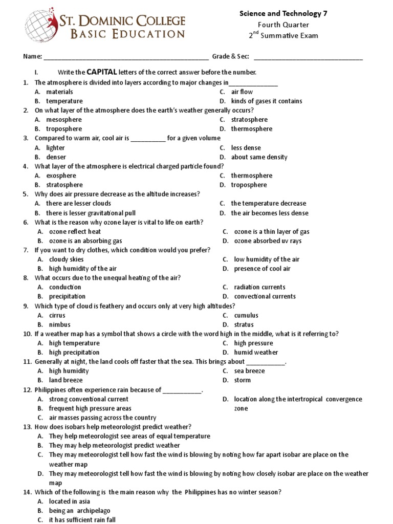 Earth Science Test | PDF | Atmosphere Of Earth | Tropical Cyclones