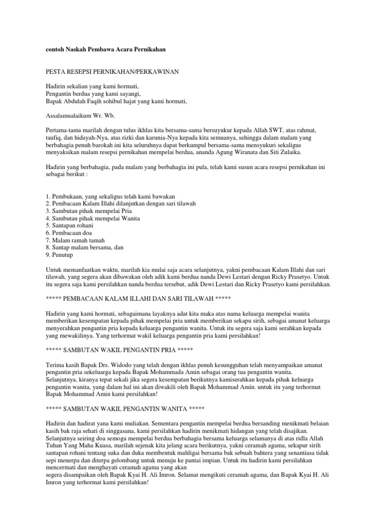 Contoh Naskah Pembawa Acara Pernikahan | PDF