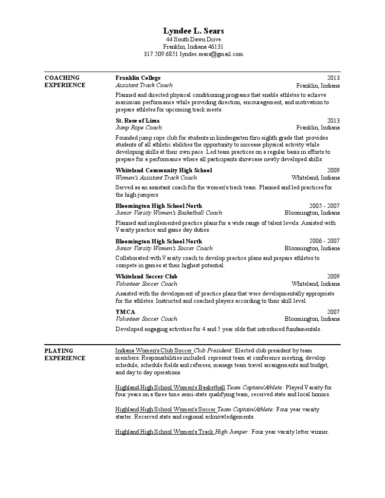 Coaching Resume | PDF | Track And Field | Indiana University Bloomington