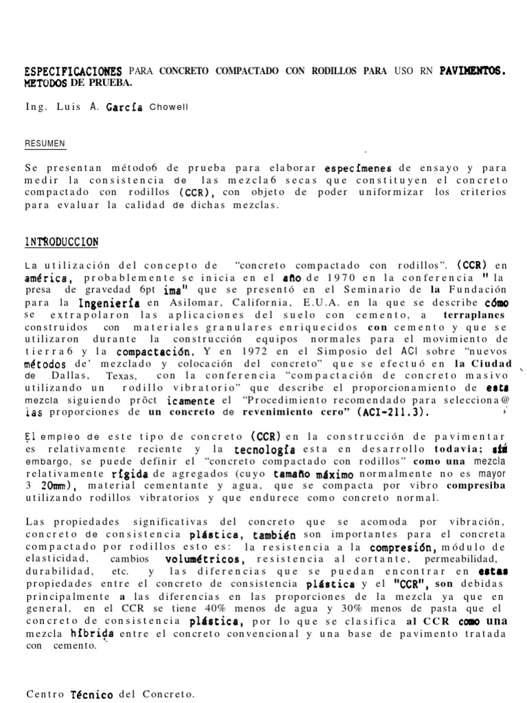 Especificaciones para Concreto Compactado Con Rodillo para Uso en ...