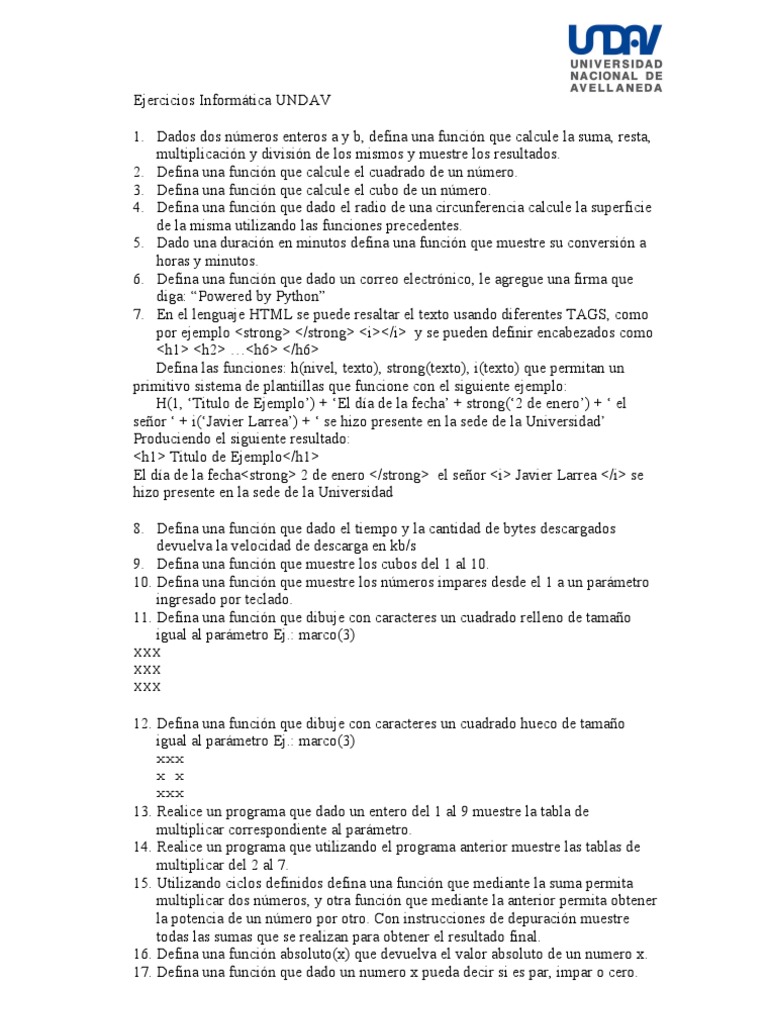 Ejercicios Python | PDF | Función (Matemáticas) | Multiplicación