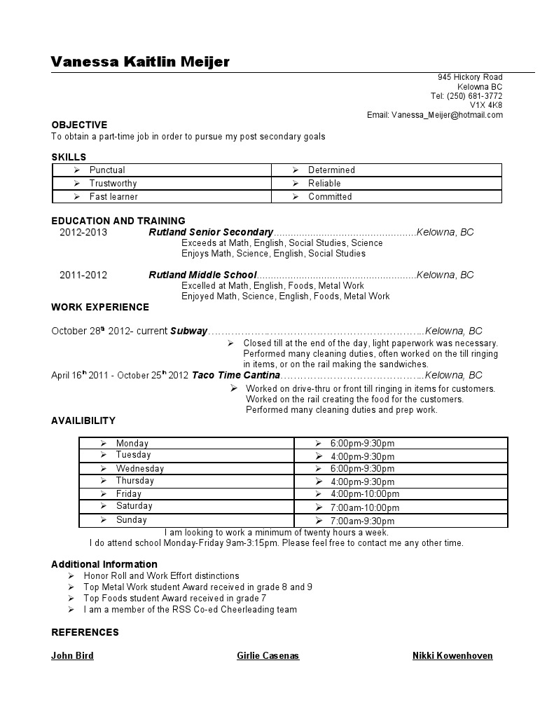 Part-Time Job Resume: Vanessa Meijer | PDF | Career & Growth