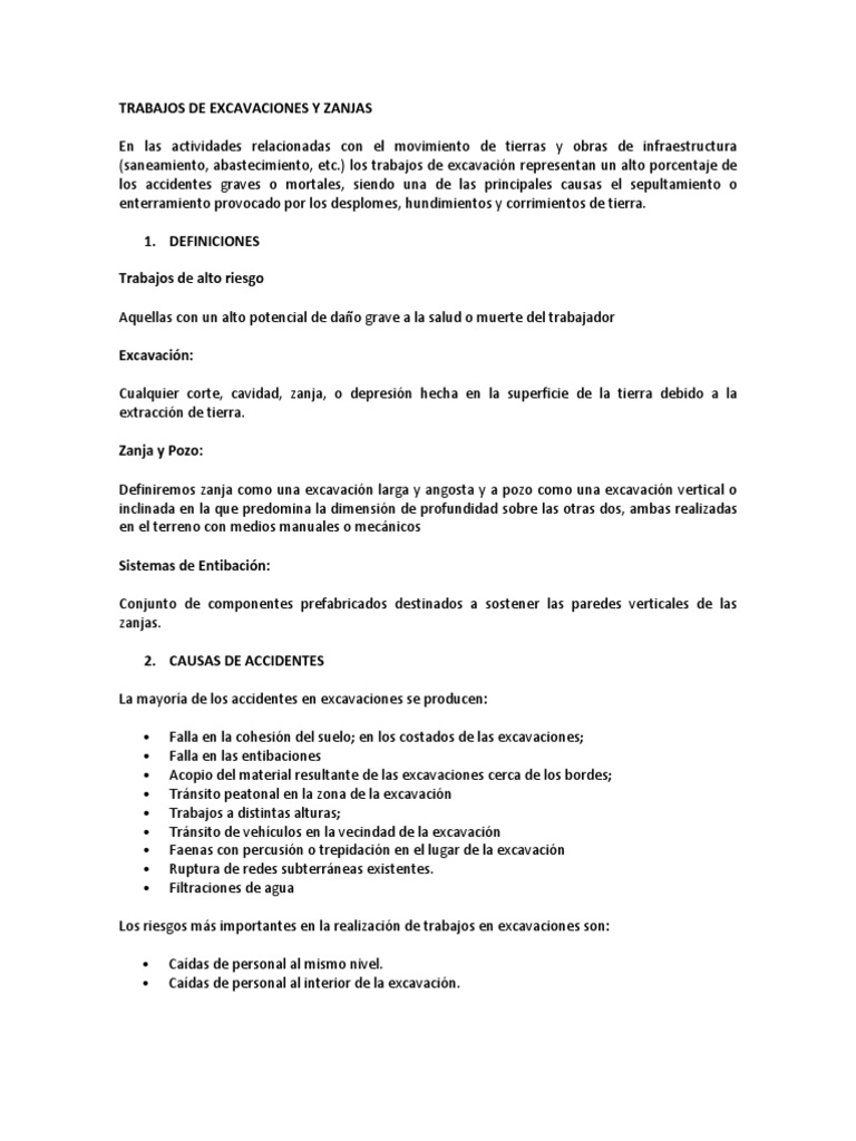 Seguridad en Excavaciones y Zanjas | PDF | Excavación (Arqueología) | Suelo