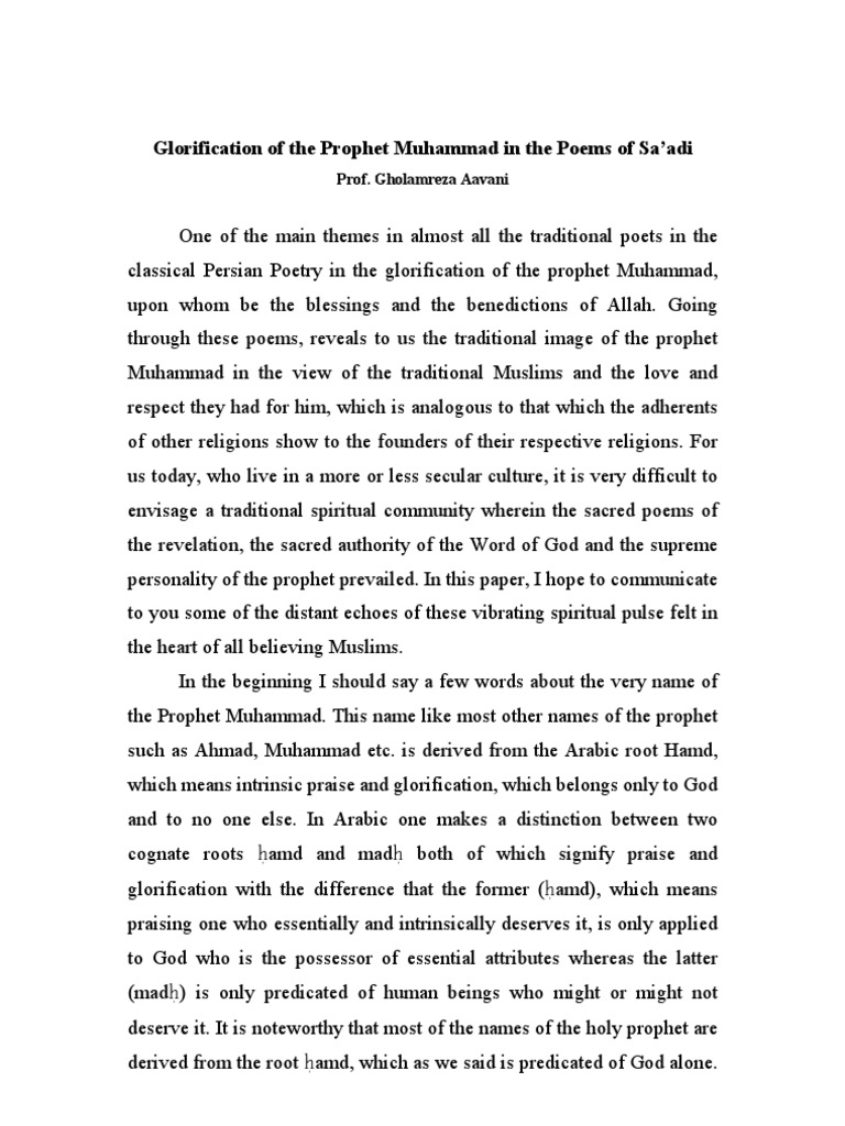 Glorification of The Prophet Muhammad PBUH in The Poems of SHAIKH Sa ...