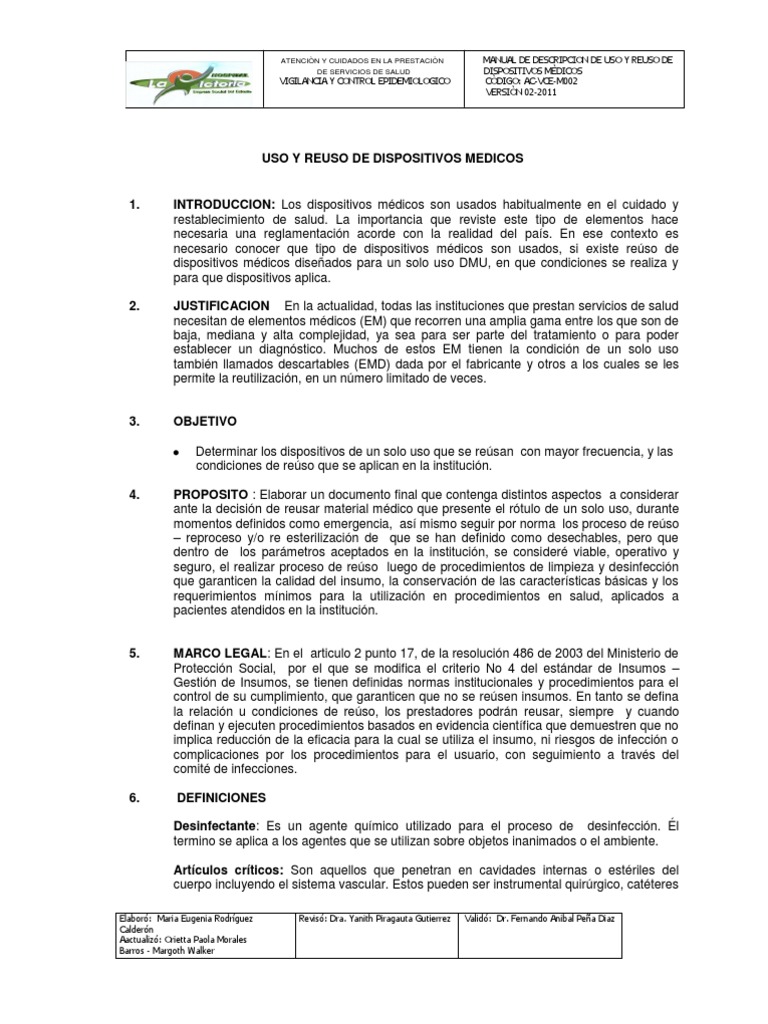 Uso y Reuso de Dispositivos Medicos | Esterilización (Microbiología) | Especialidades médicas