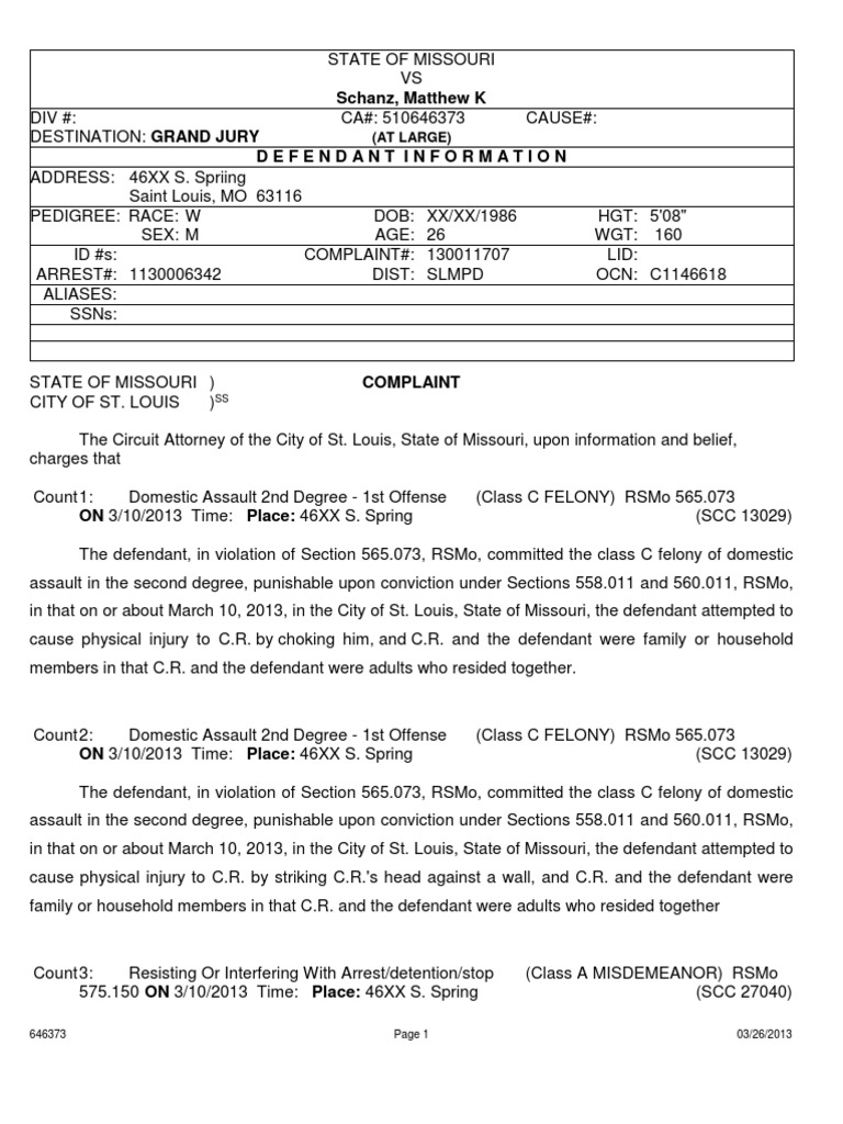 Matthew Schanz Probable Cause Statement | United States Federal ...