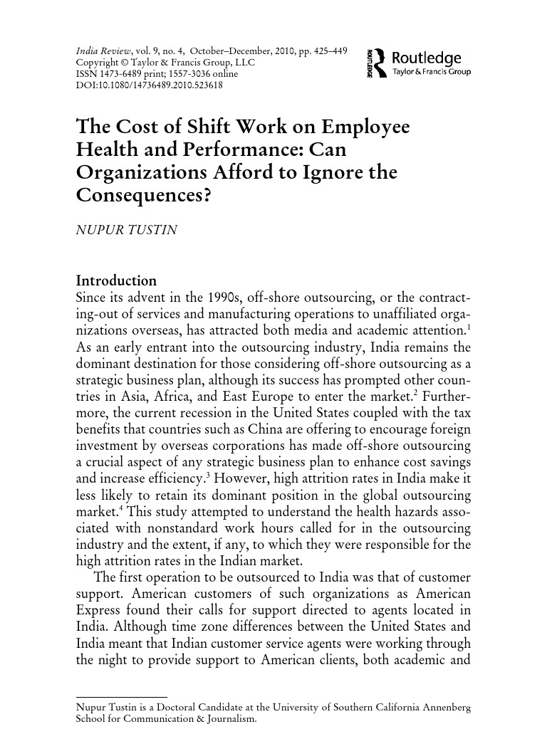 Cost of Shift Workers | Download Free PDF | Shift Work | Outsourcing