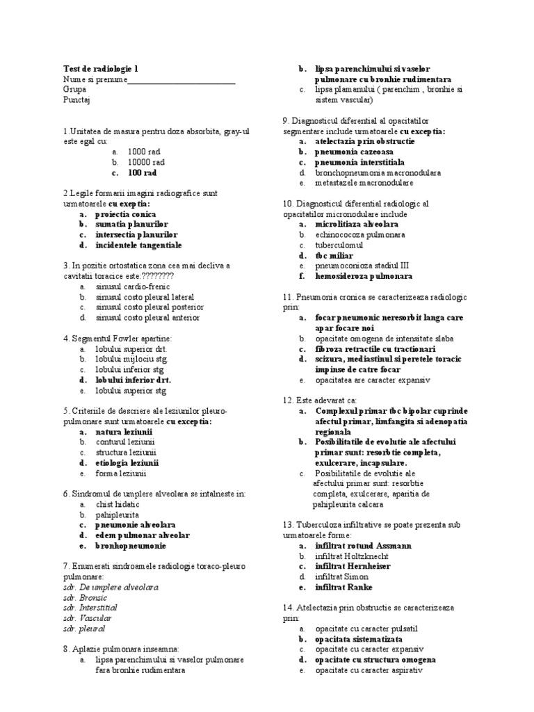 Test Radiologie 1 - Corectat | PDF