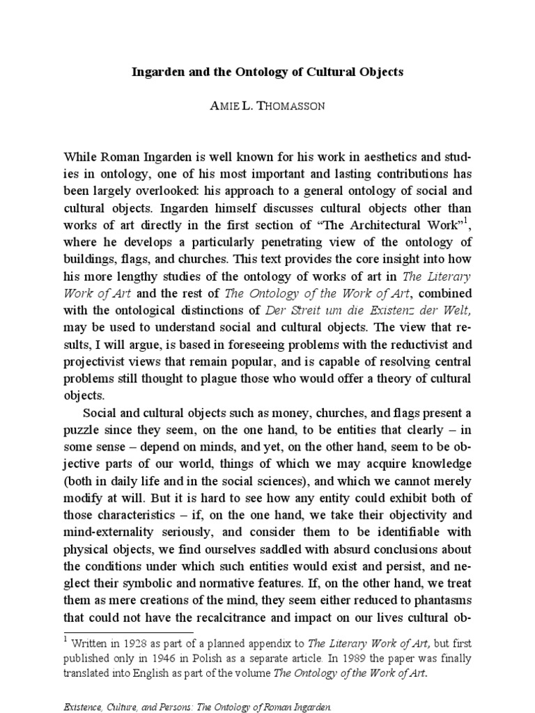 Ingarden's Ontology of Cultural Objects | PDF | Object (Philosophy ...