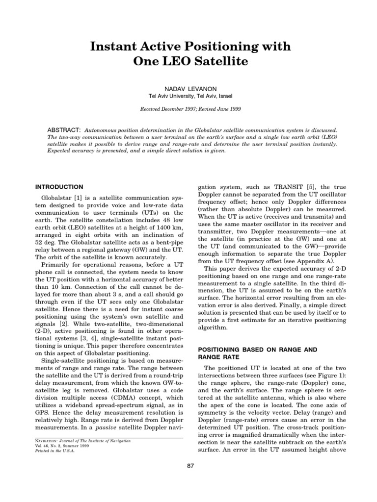 Instant Active Positioning With One LEO Satellite | PDF | Latitude ...