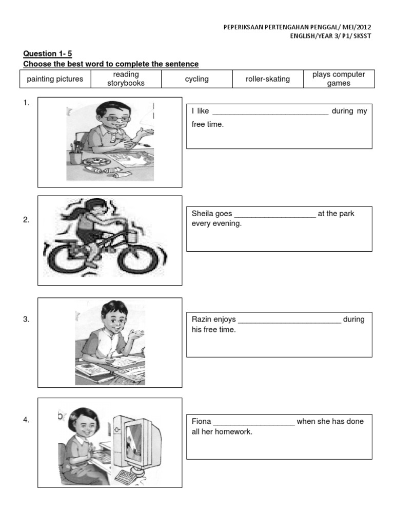Year 3 English Test | Leisure