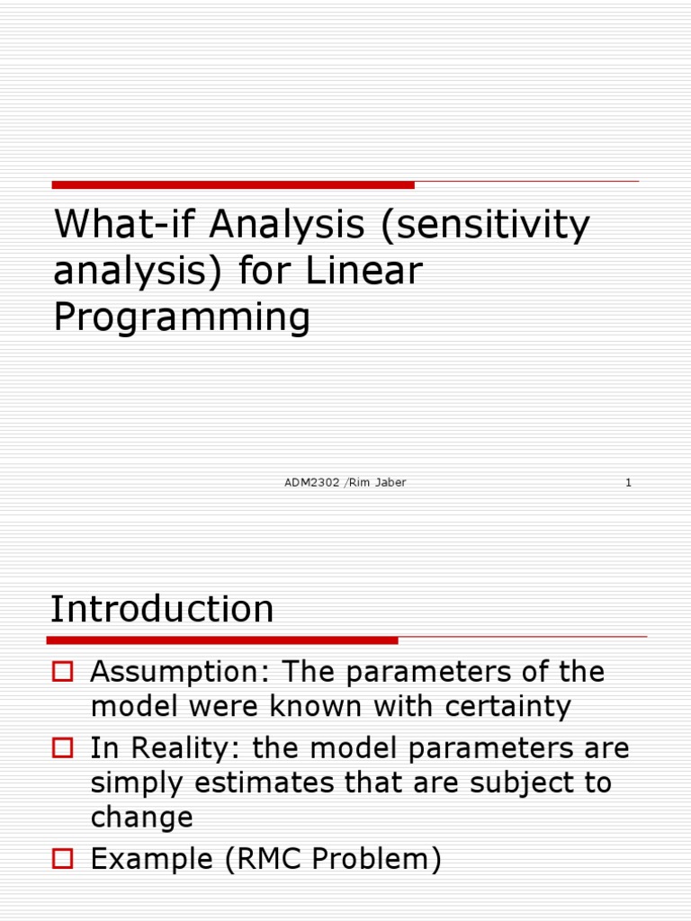 What If Sensitivity Analysis For Linear Programming Pdf Sensitivity Analysis Loss Function
