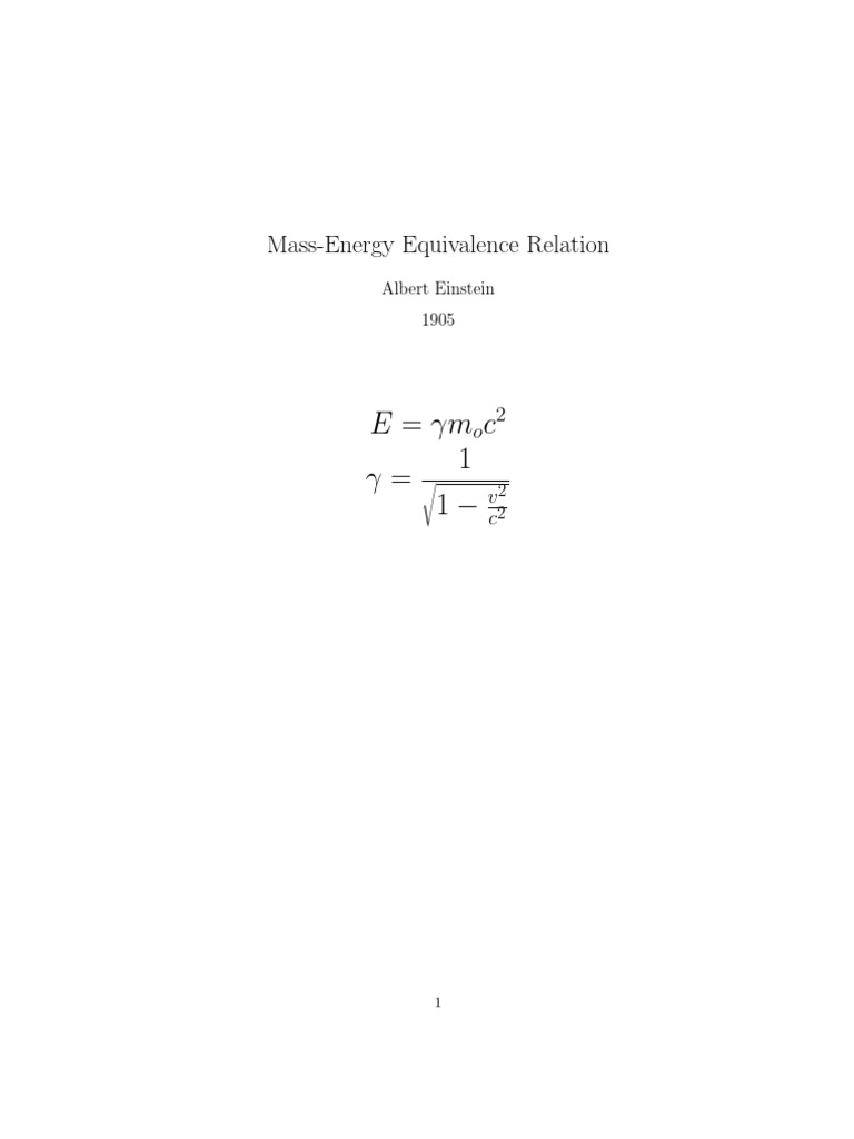 Mass Energy Equivalence | PDF