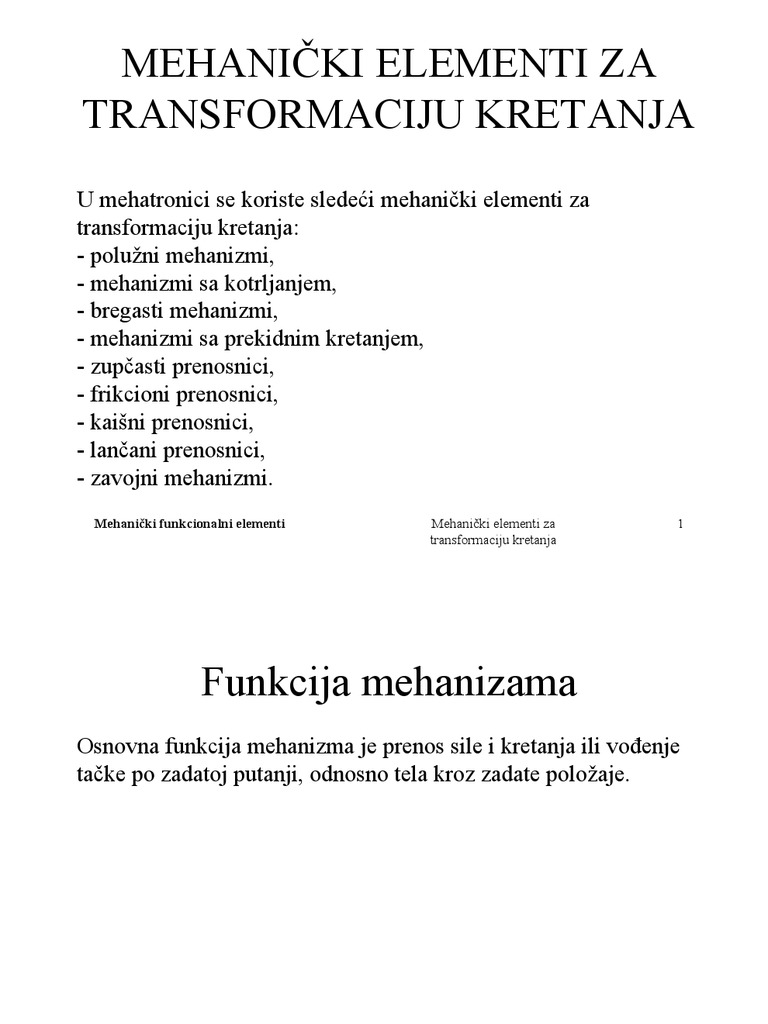 Www2 Mehanicki Elementi Za Transformaciju Kretanja Predavanja 2008 | PDF