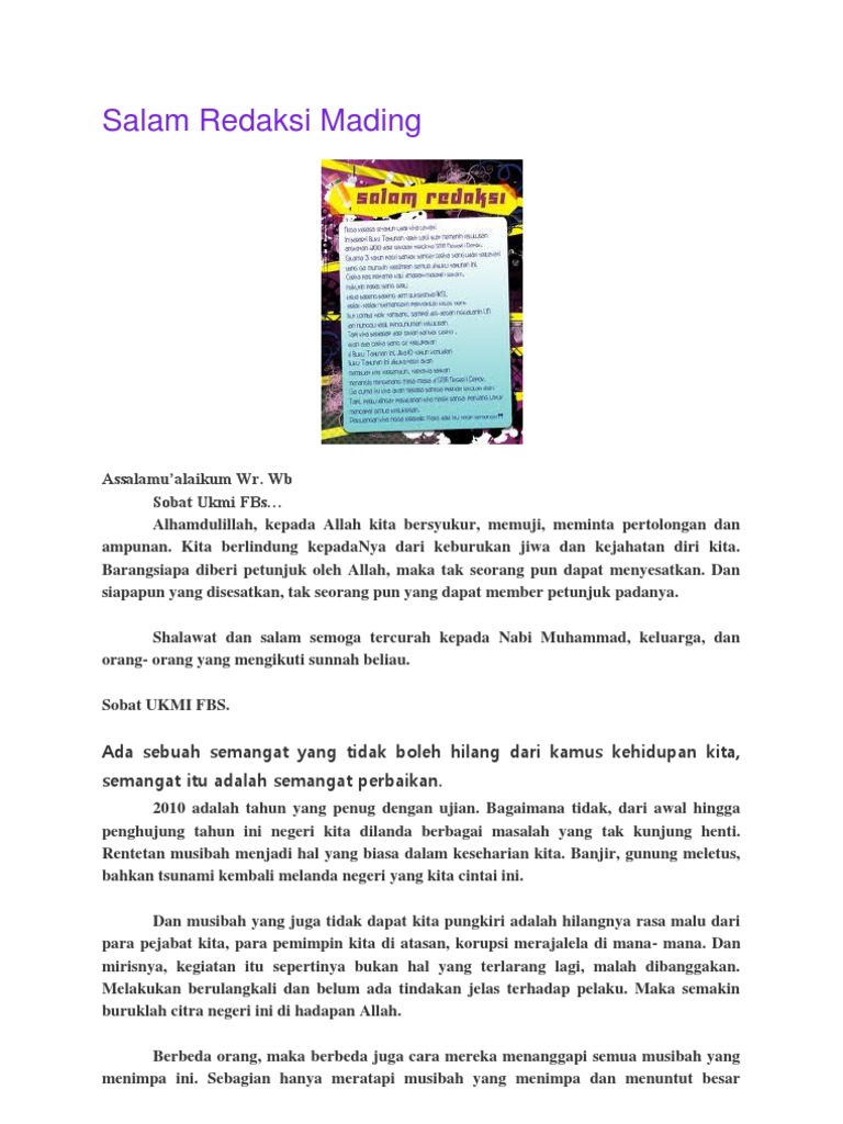 Salam Redaksi Mading | PDF | Ilmu Sosial
