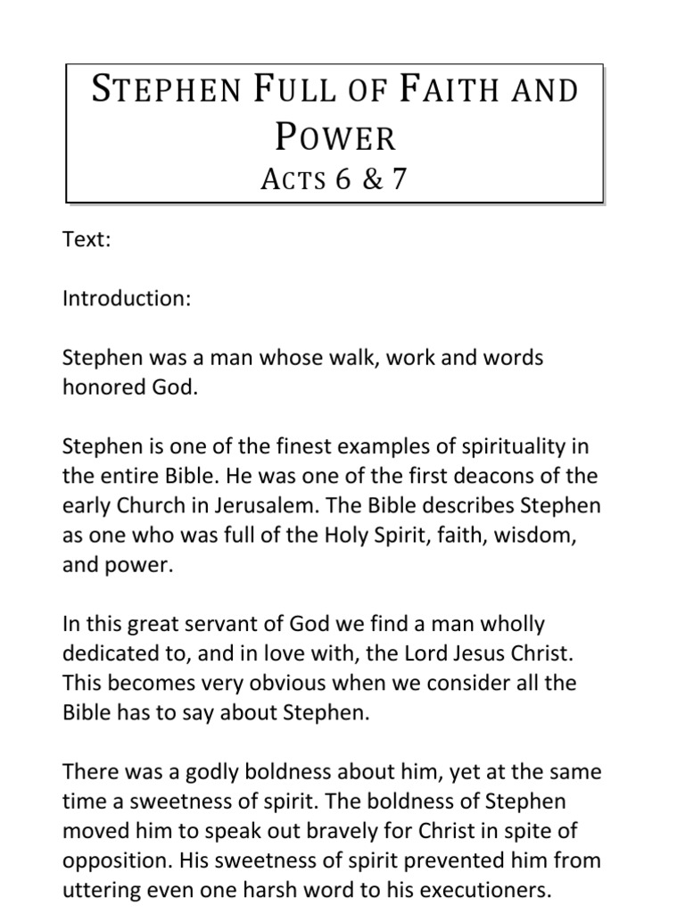 A Man Full of Faith and Power: The Life and Martyrdom of Stephen | PDF