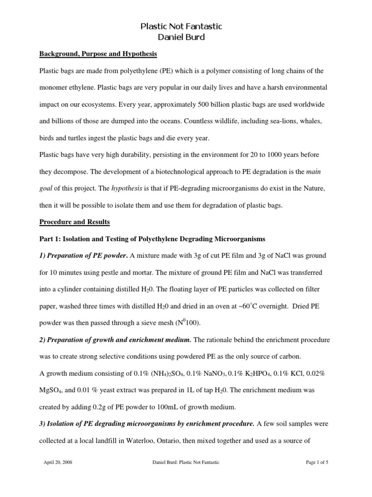Microorganism That Eats Poliethylene - Daniel Burd Plastic Not ...