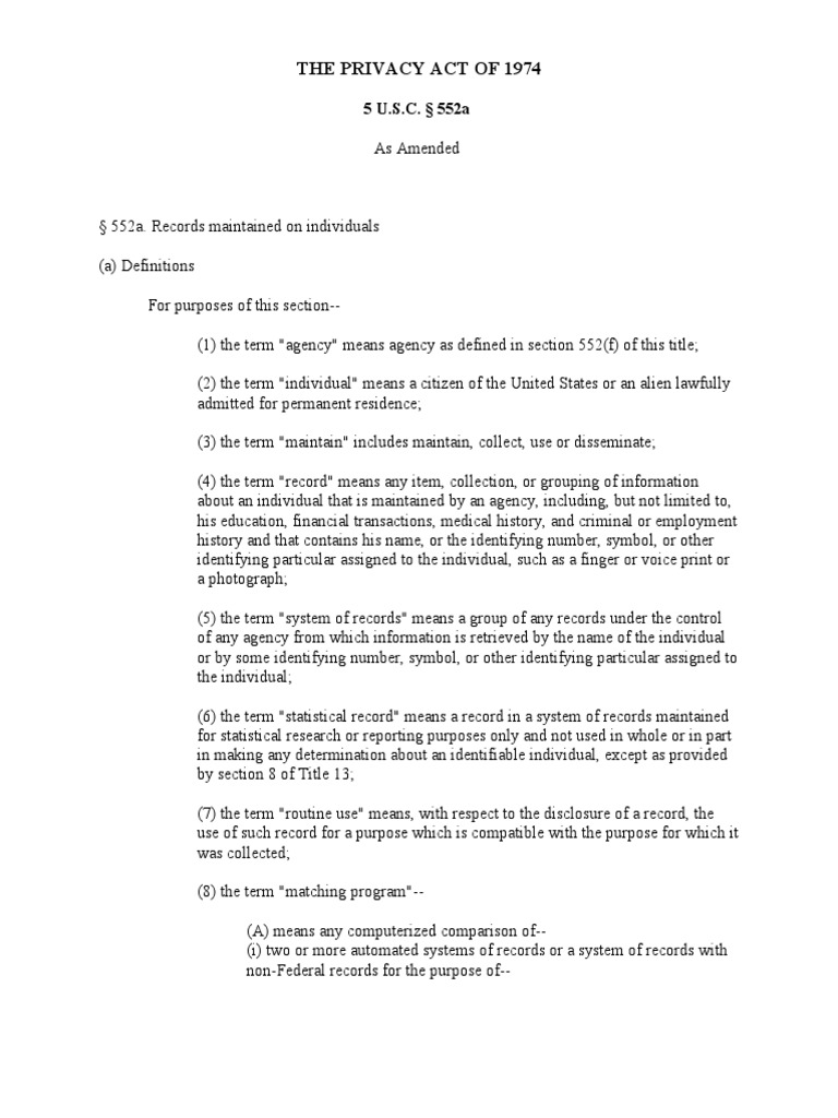 Privacy Act of 1974 | Download Free PDF | Government | Government ...