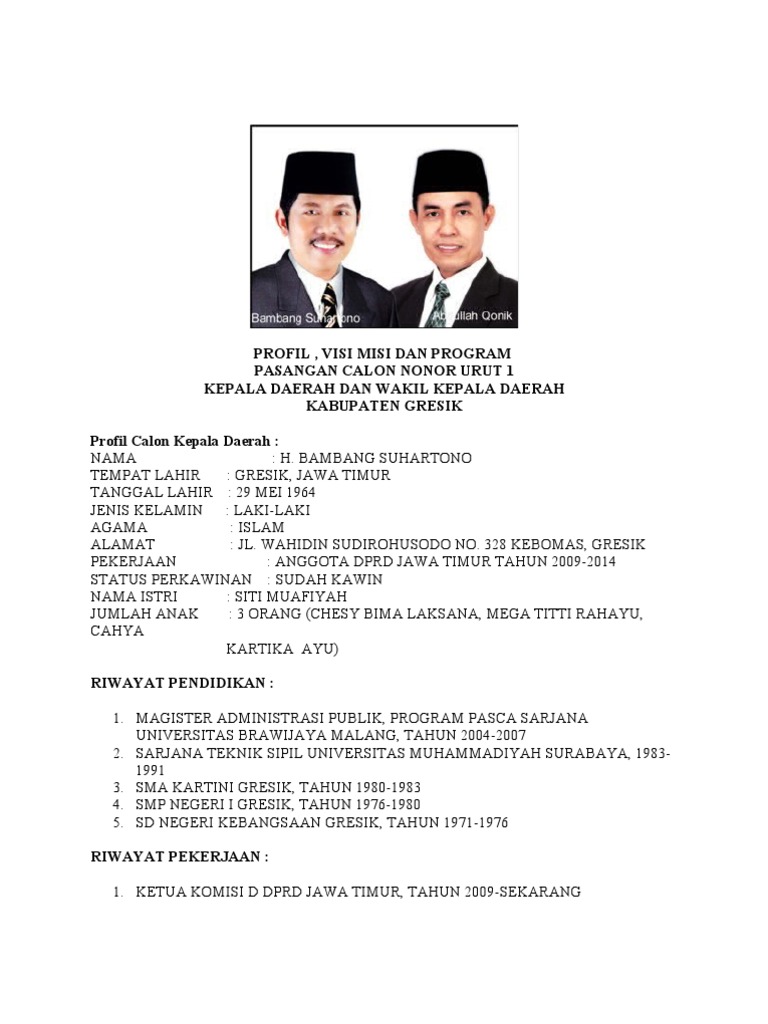 Profil Calon Pemimpin Gresik 2024 | PDF | Sains & Matematika