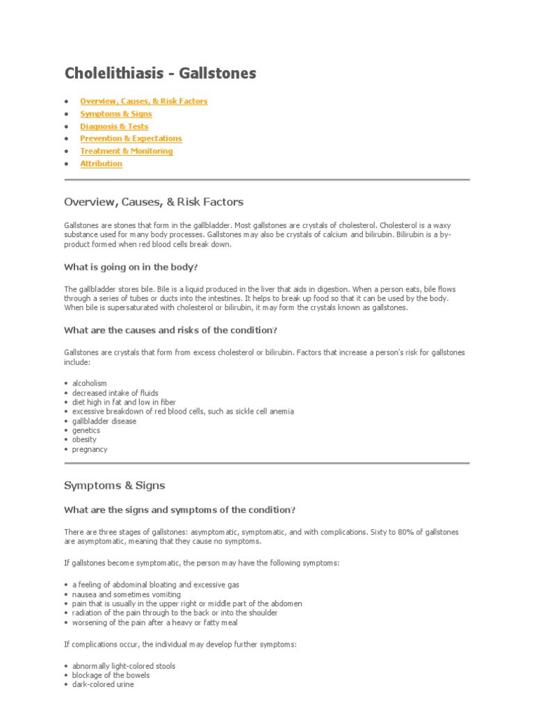 Cholelithiasis - Gallstones: Overview, Causes, & Risk Factors | PDF ...