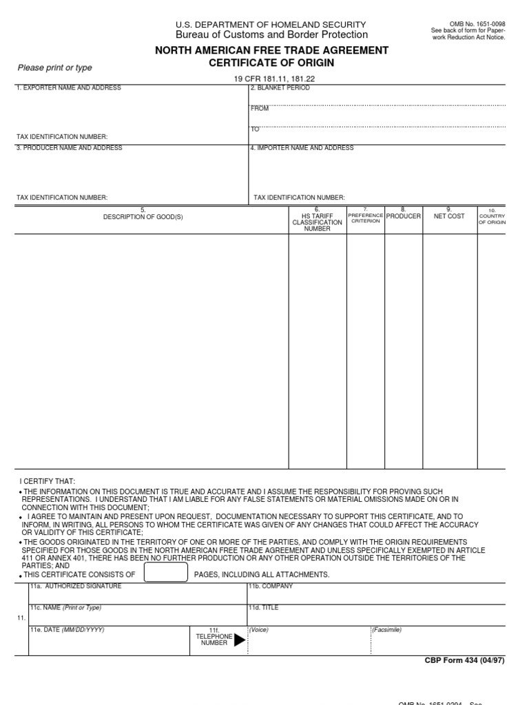 103 NAFTA With Instructions | U.S. Customs And Border Protection ...