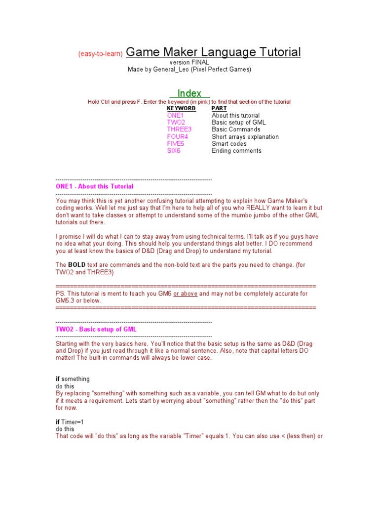 Game Maker Language Tutorial: Index | PDF