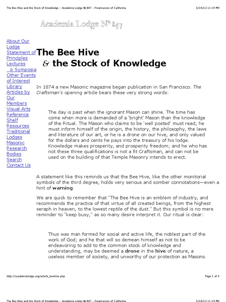 The Bee Hive and The Stock of Knowledge | PDF | Freemasonry | Beehive