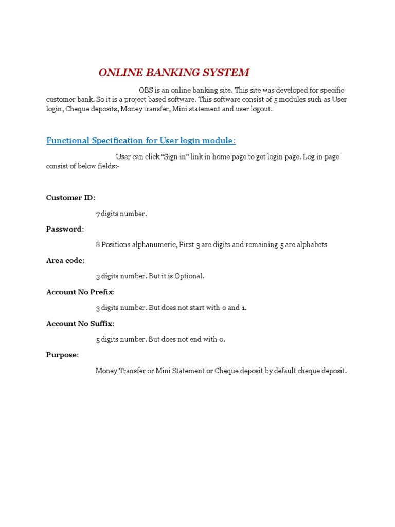 Online Banking System: Functional Specification For User Login Module ...