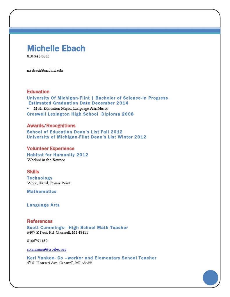 Michelle Ebach - Education & Skills Resume | PDF