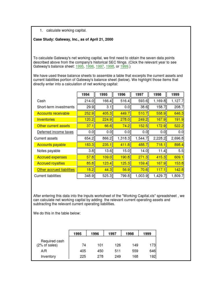 Case Study: Gateway, Inc., As of April 21, 2000 | PDF | Working Capital ...