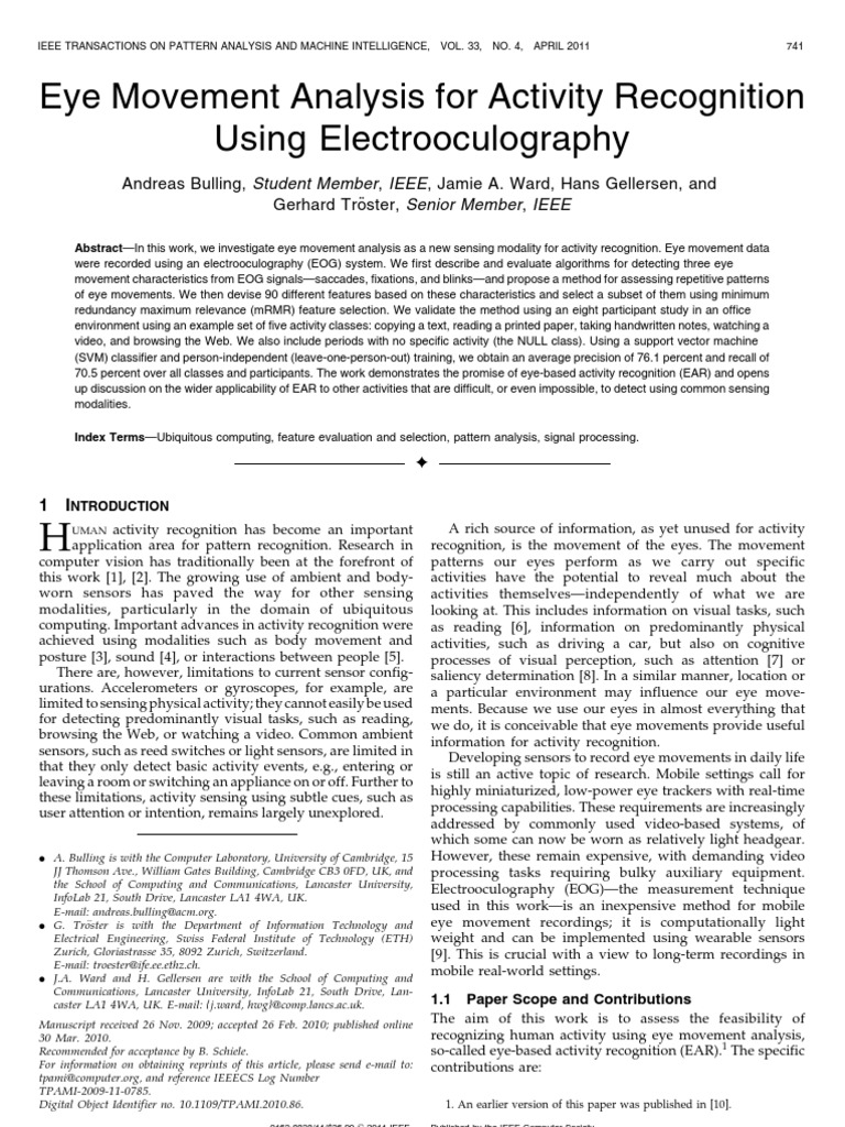 Eye Movement Analysis For Activity Recognition Using Electrooculography ...