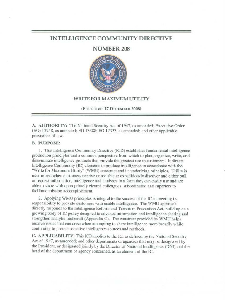 Intelligence Community Directive 208 | PDF | Director Of National ...