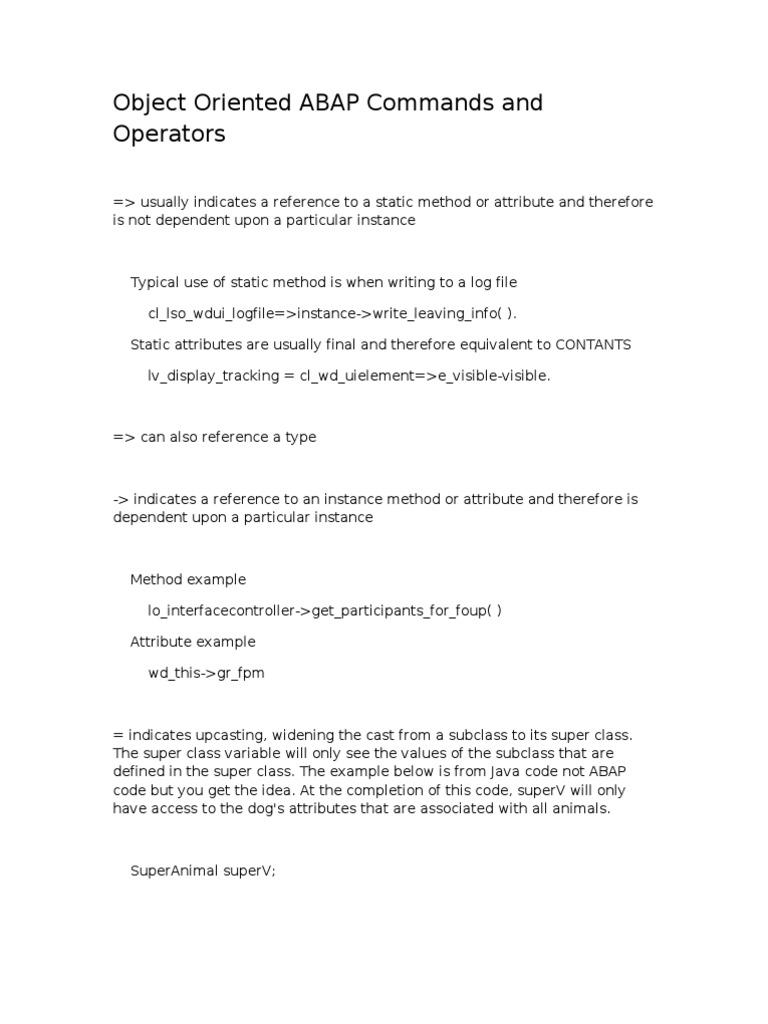 Oo Abap Commands and Operators | PDF | Technology & Engineering