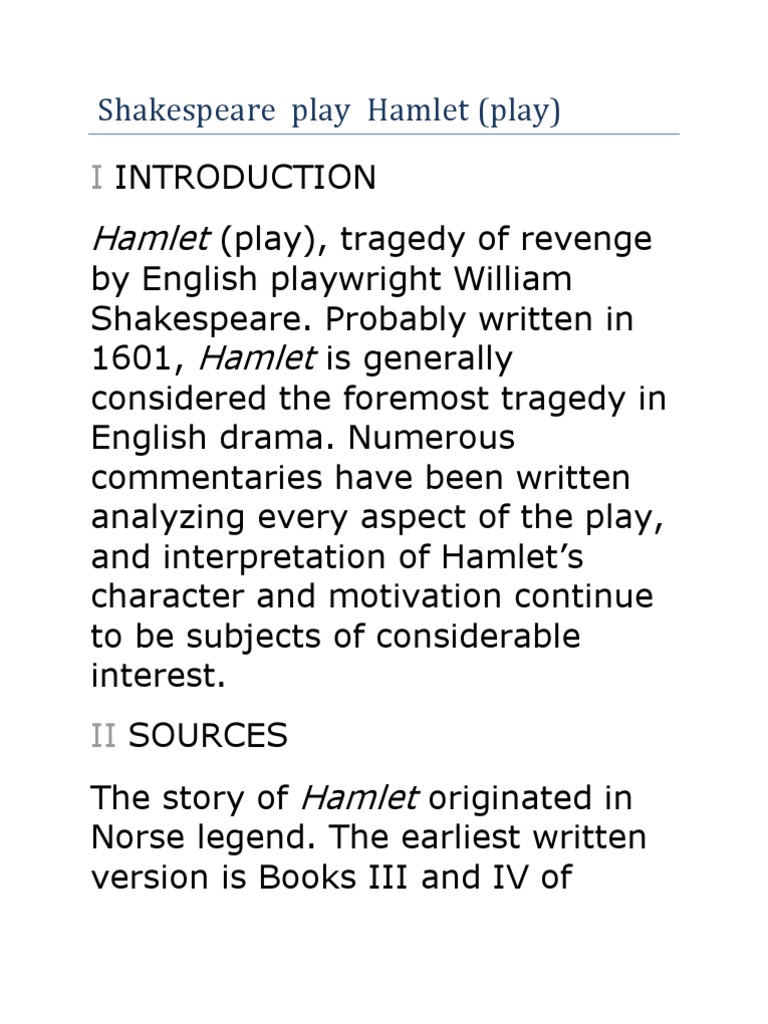 Hamlet Hamlet: Shakespeare Play Hamlet (Play) | PDF | Hamlet | Plays ...