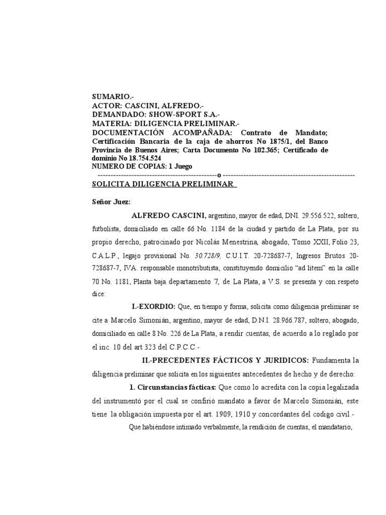 Escrito de Diligencia Preliminar Con Formato Correcto