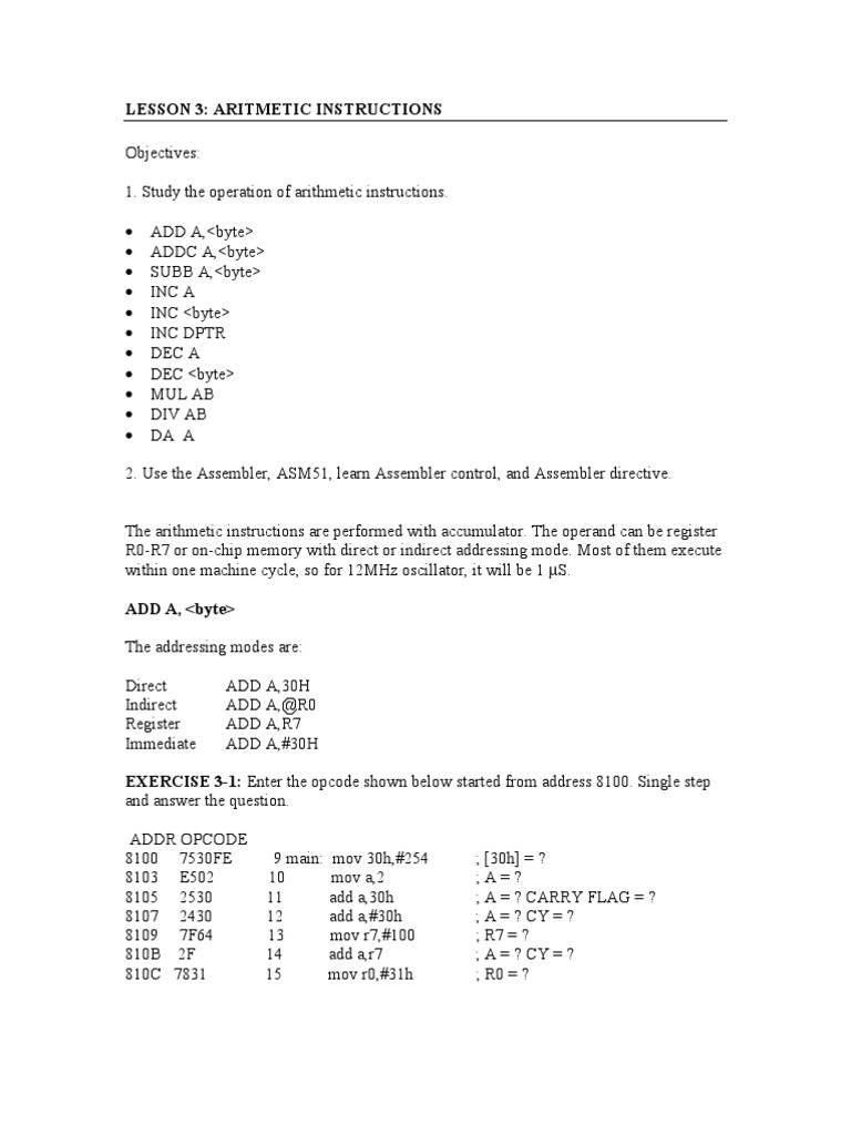Lesson3 (On $mod51) | PDF | Assembly Language | Instruction Set