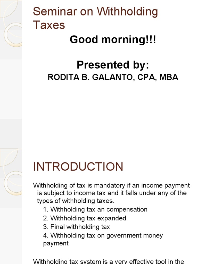 Withholding Taxes Seminar | PDF | Withholding Tax | Income Tax