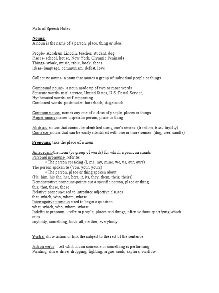 Comprehensive Parts of Speech Guide | PDF