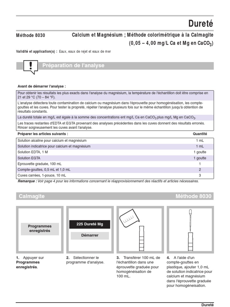 Calcium et Magnésium Méthode colorimétrique à la Calmagite | Magnésium ...