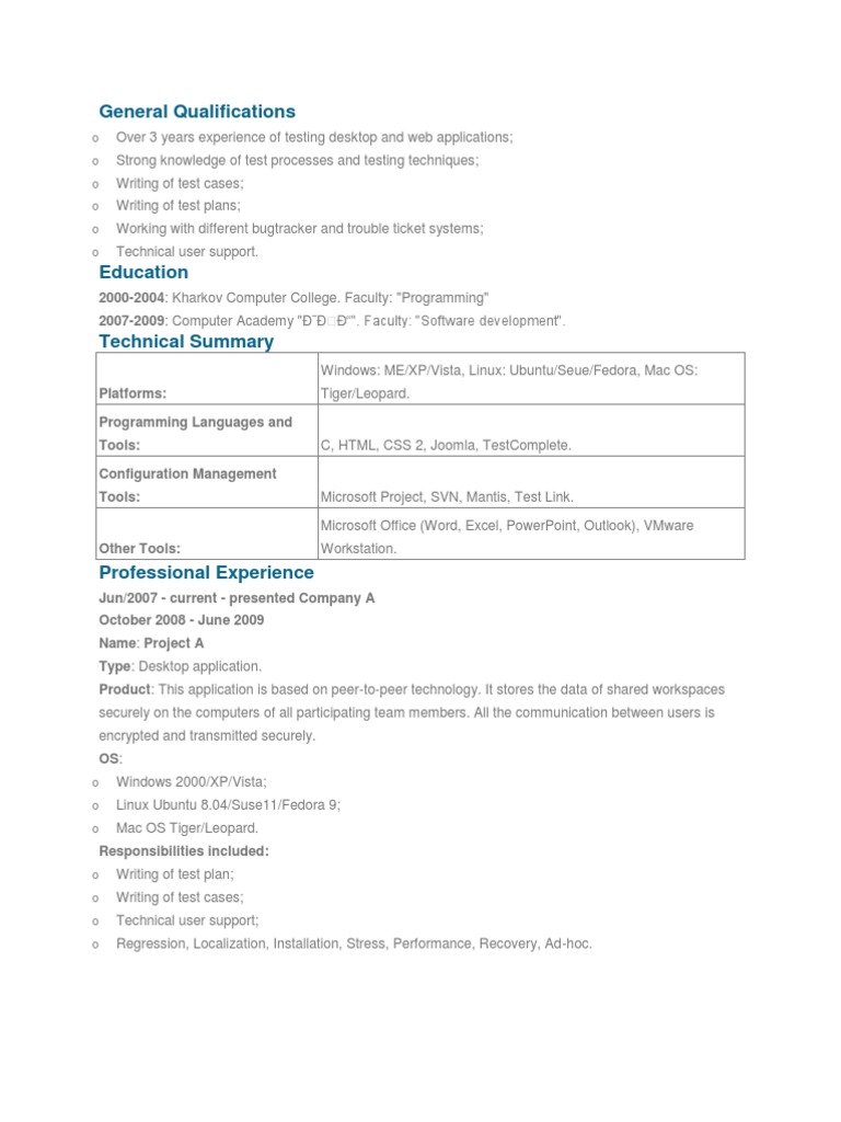 Software Testing and QA Specialist Resume | PDF | Microsoft Windows ...