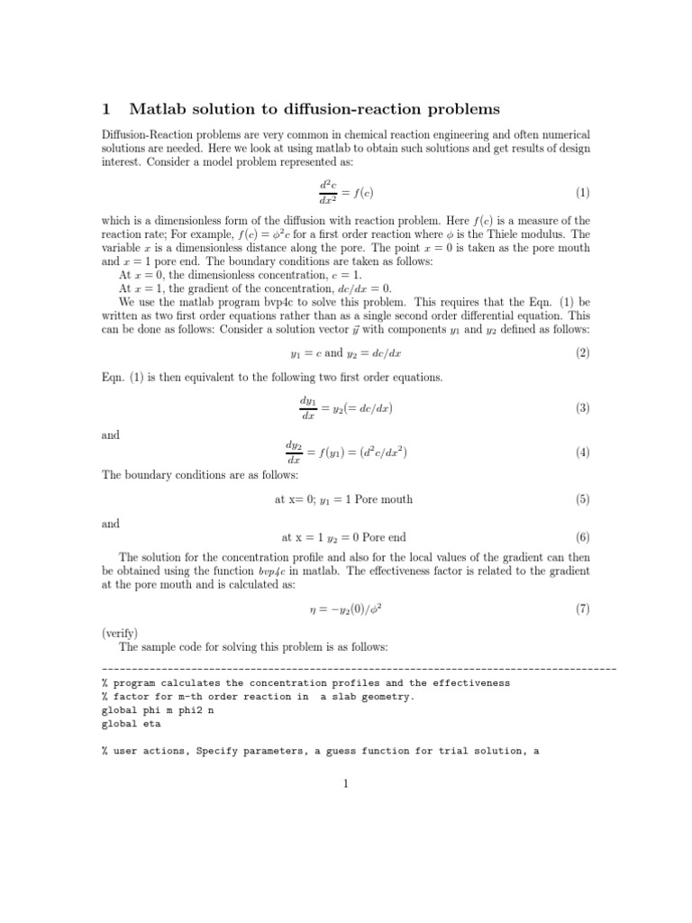 Matlab Solution To Diffusion-Reaction Problems | PDF | Porosity | Ordinary Differential Equation