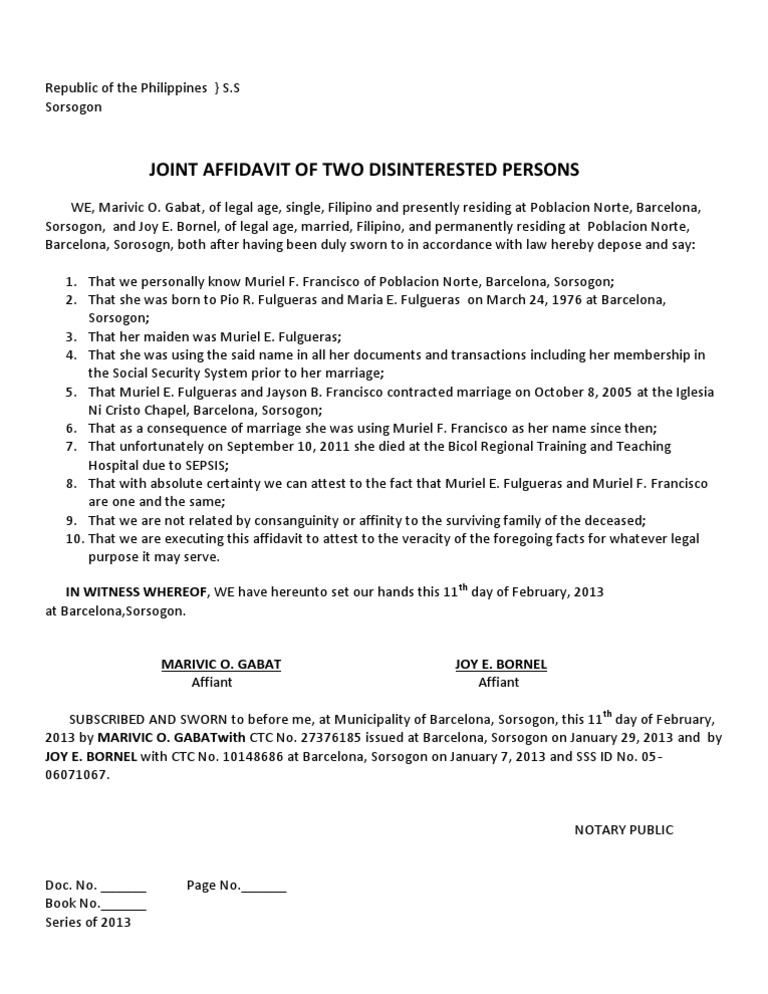 Affidavit of Two Disinterested Persons | PDF | Social Science